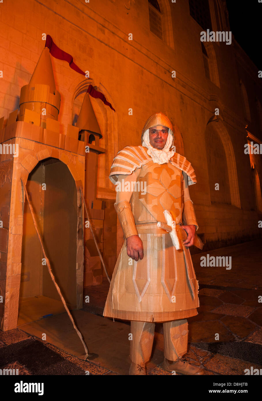 Israel. A cardboard-dressed knight stands guard before a cardboard ...