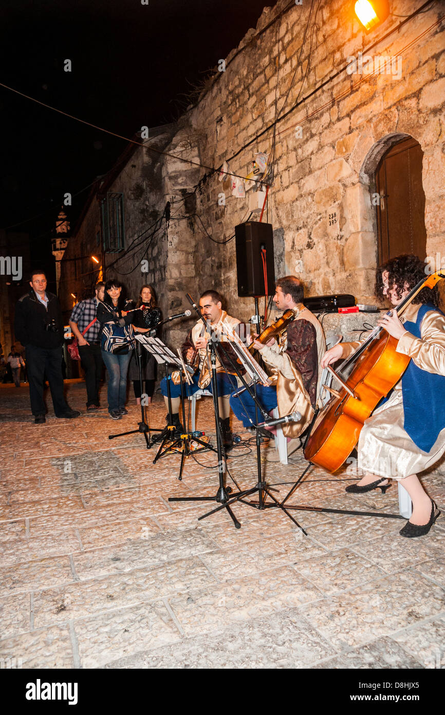 Jerusalem, Israel. A quartet in customes plays baroque music as part of ...