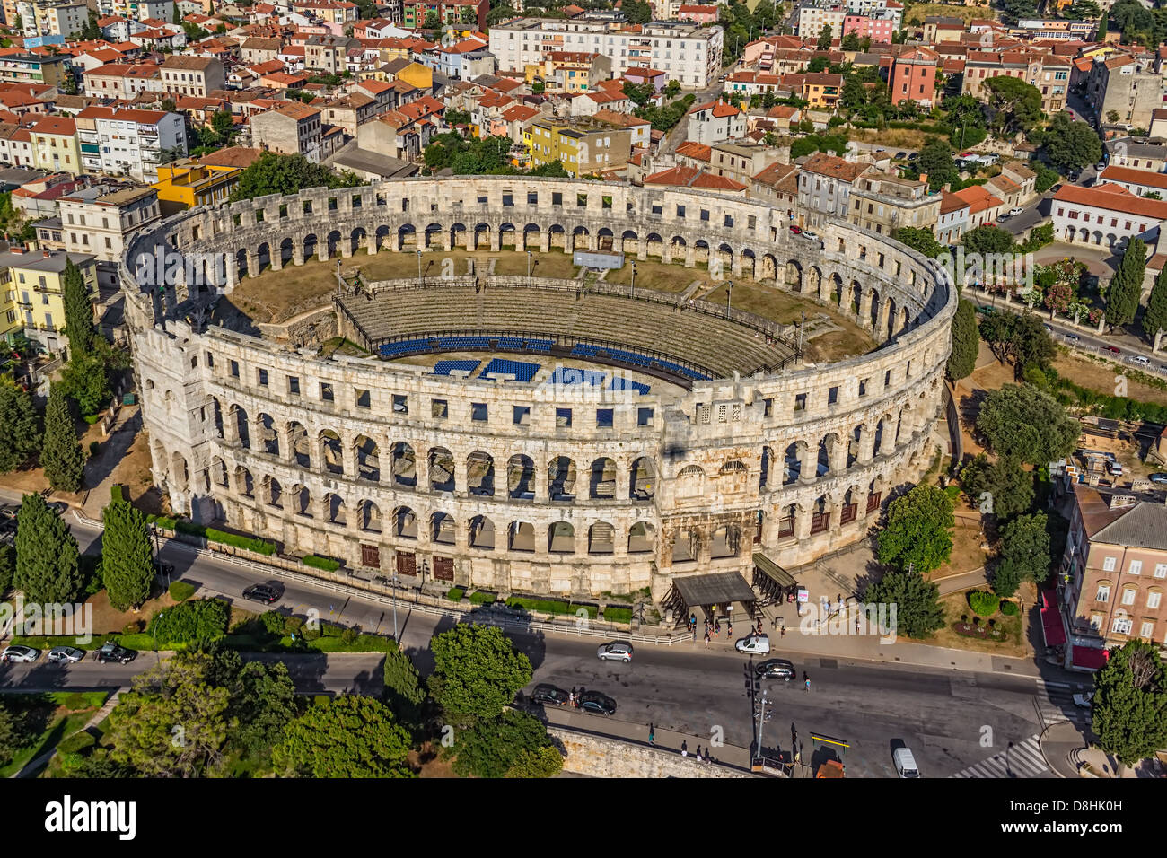 Roman time arena in Pula, detail, Croatia. UNESCO world heritage site ...