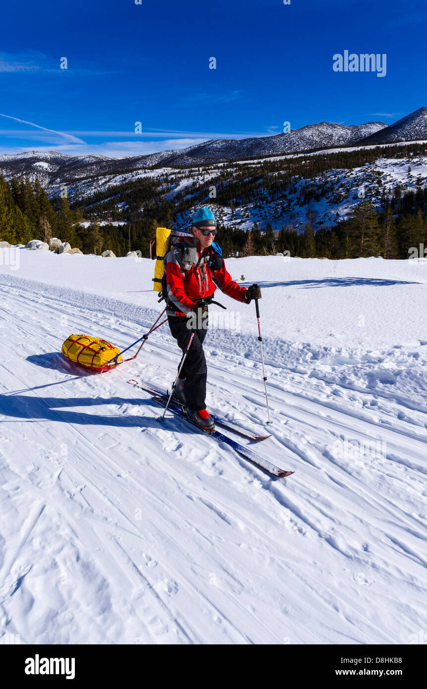 Backcountry skier, John Muir Wilderness, Sierra Nevada Mountains ...