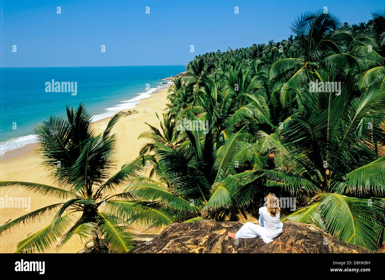Beach and coconut palms, Kovalam, Kerala state, India, Asia Stock Photo ...