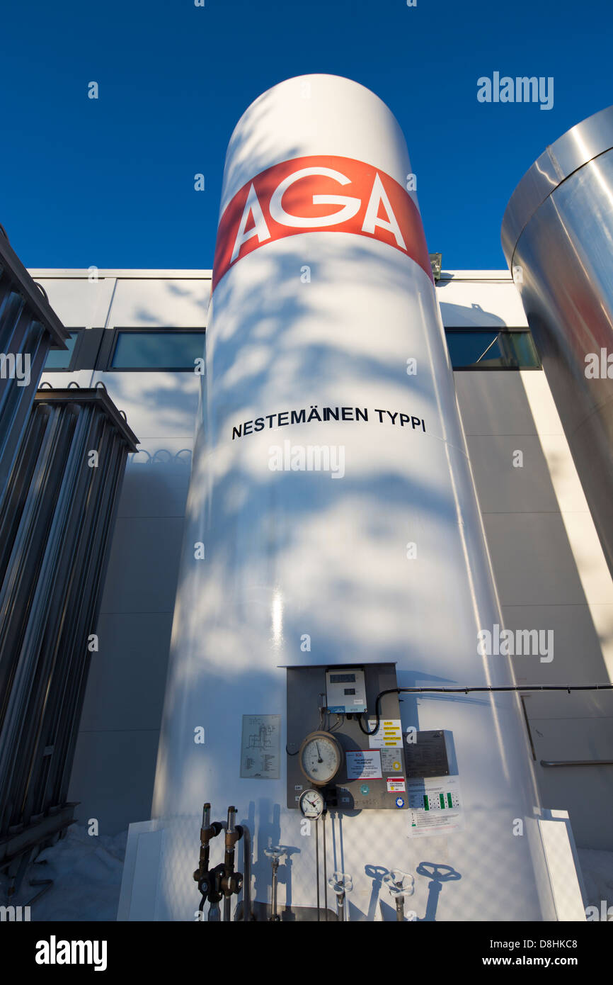 Pressurized liquid nitrogen container at a dairy product factory ...