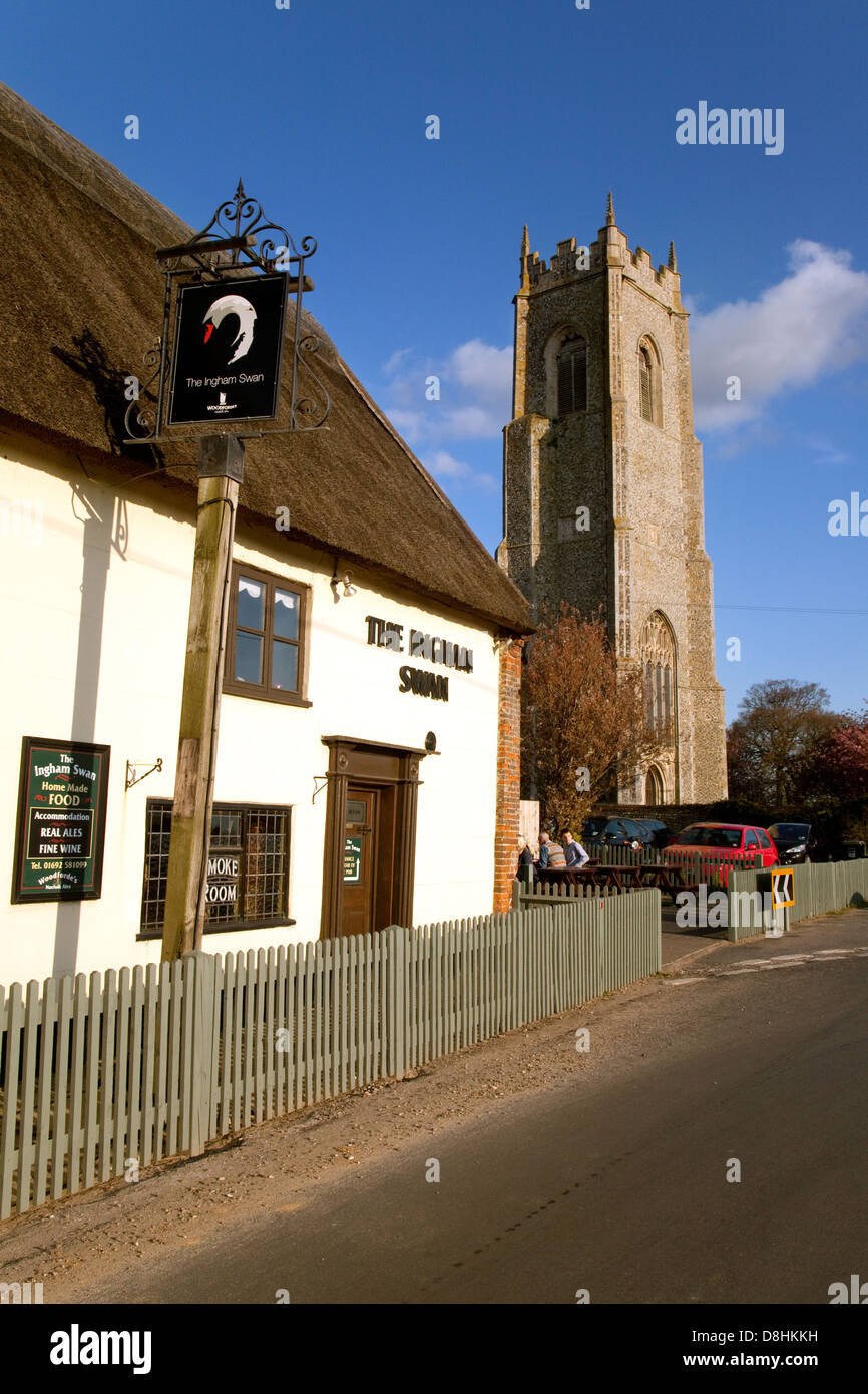 The Ingham Swan pub inn, and Holy trinity Church, Ingham village ...