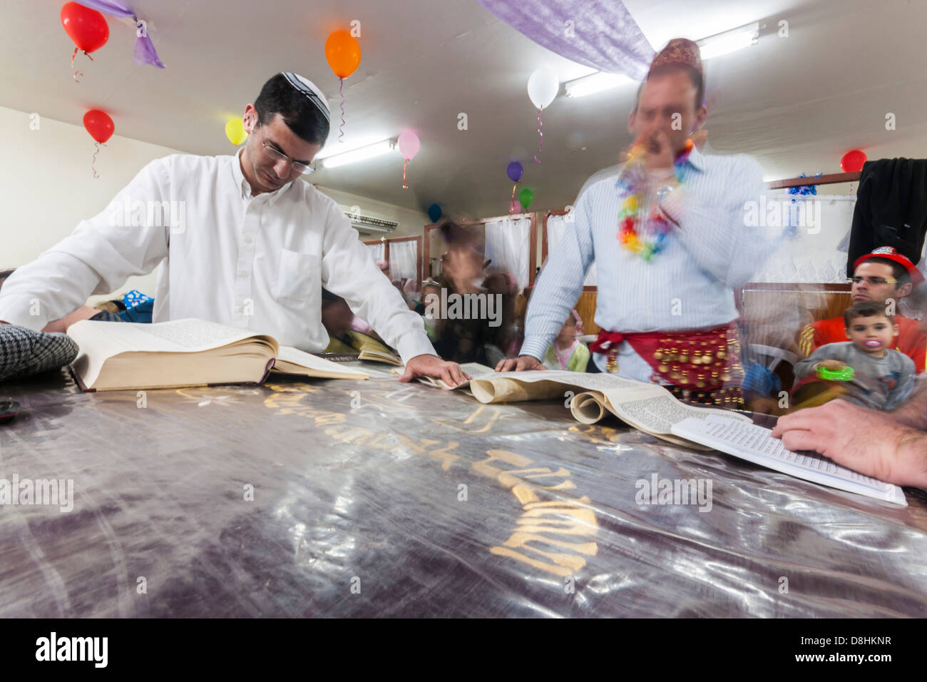 Israel. The reading of the Megillah (scroll) of Esther on the Jewish ...