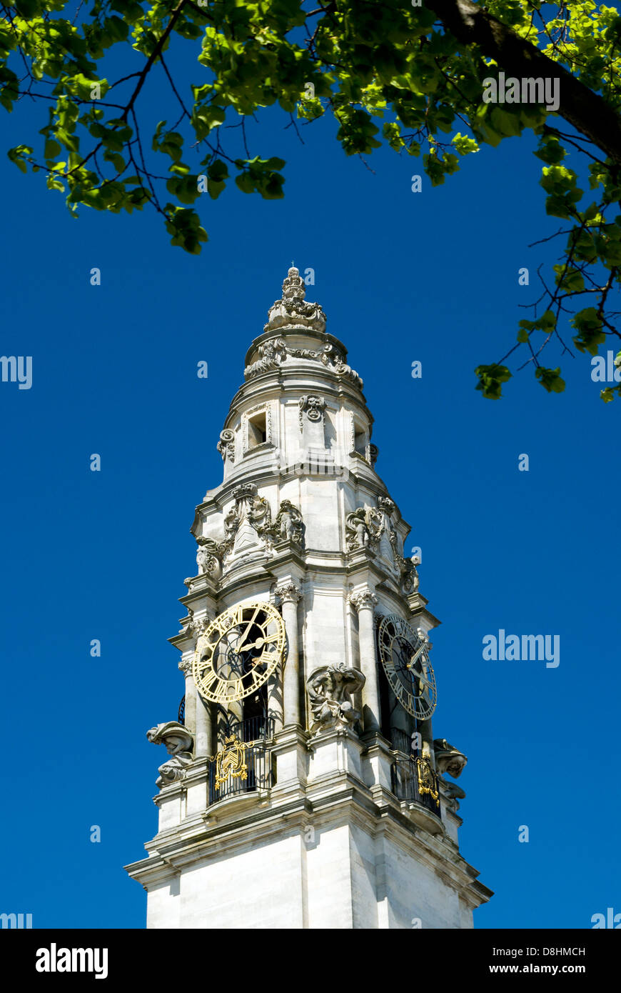 clock tower cardiff city hall cathays park cardiff south wales Stock ...