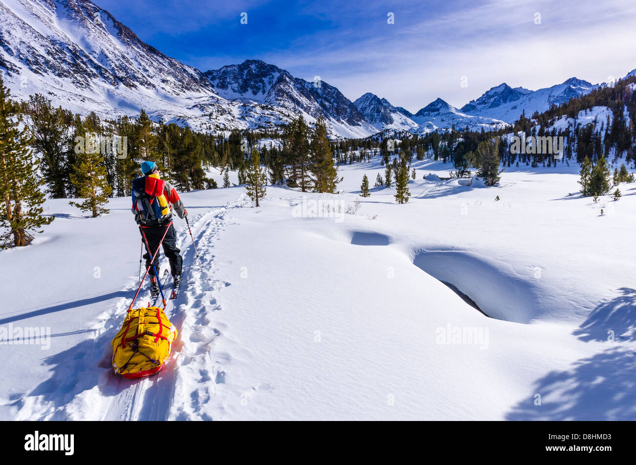 Backcountry skier, John Muir Wilderness, Sierra Nevada Mountains ...
