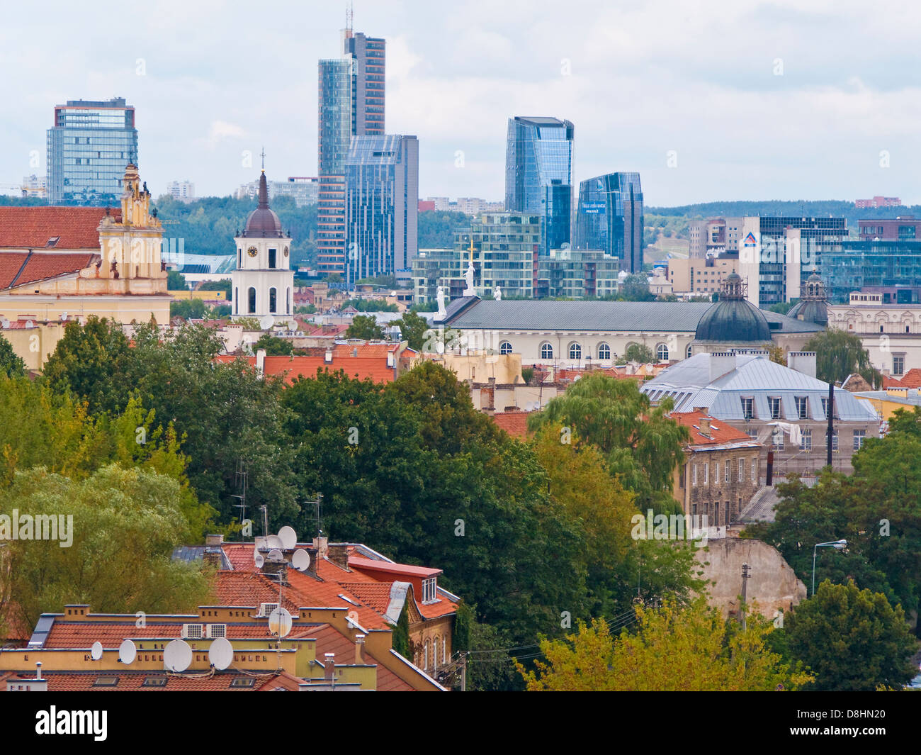 Baltic States, Lithuania, Vilnius, elevated view of the new city ...