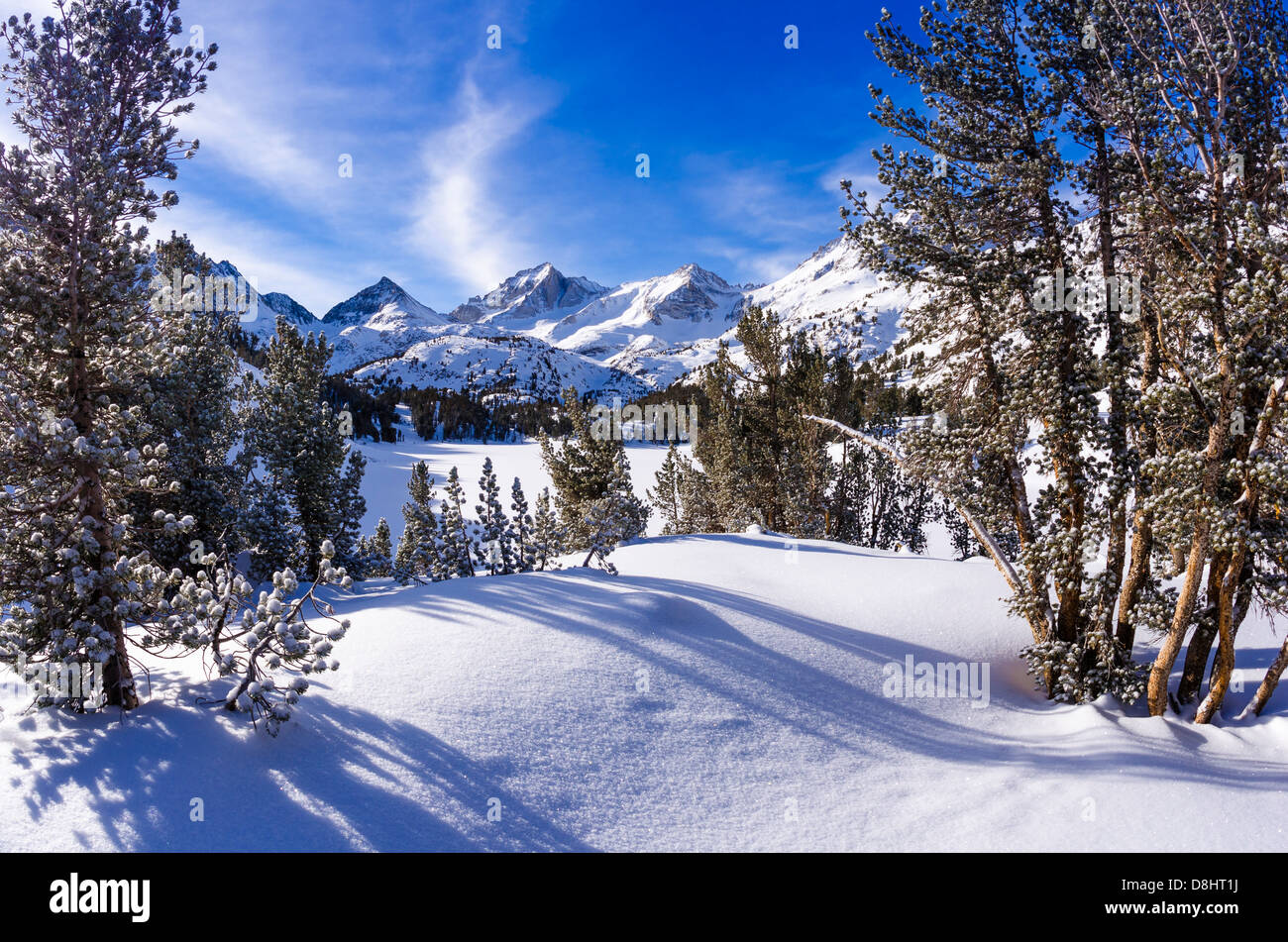 Sierra crest from Long Lake in winter, John Muir Wilderness, Sierra ...