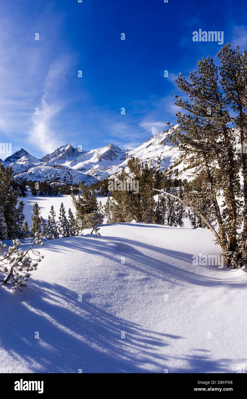 Sierra crest from Long Lake in winter, John Muir Wilderness, Sierra ...