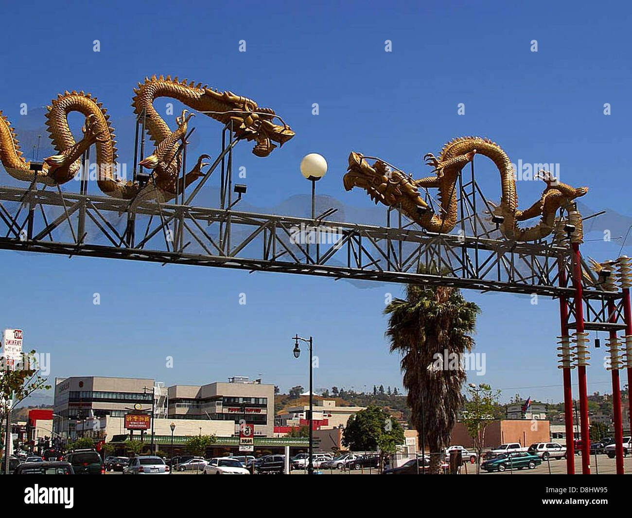 The colorful and vibrant entrance to Chinatown in Los Angeles, with ...