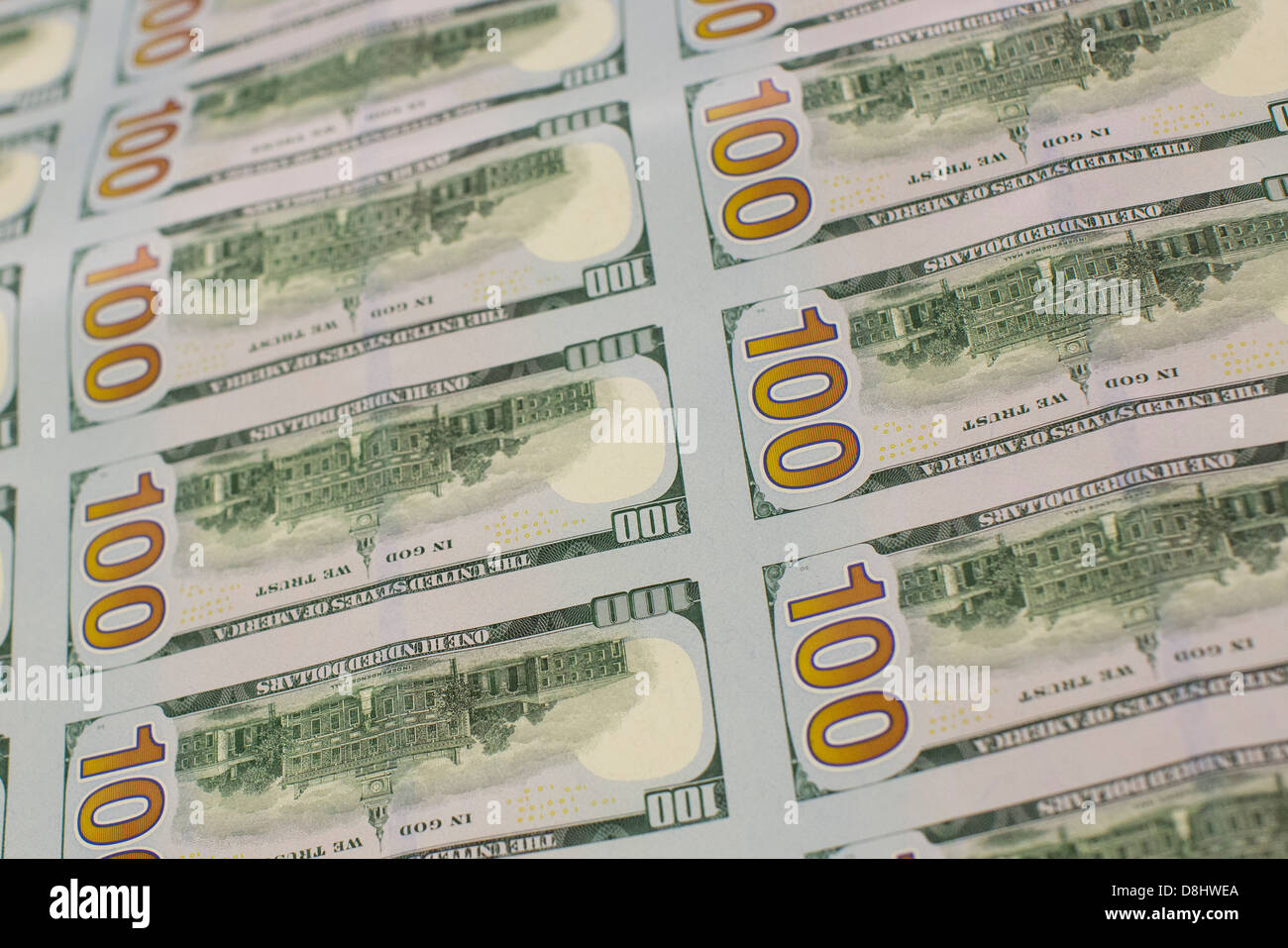 The newly redesigned $100 bill being printed at the Bureau of Engraving ...