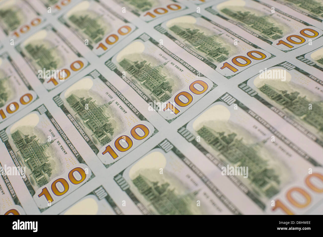The newly redesigned $100 bill being printed at the Bureau of Engraving ...