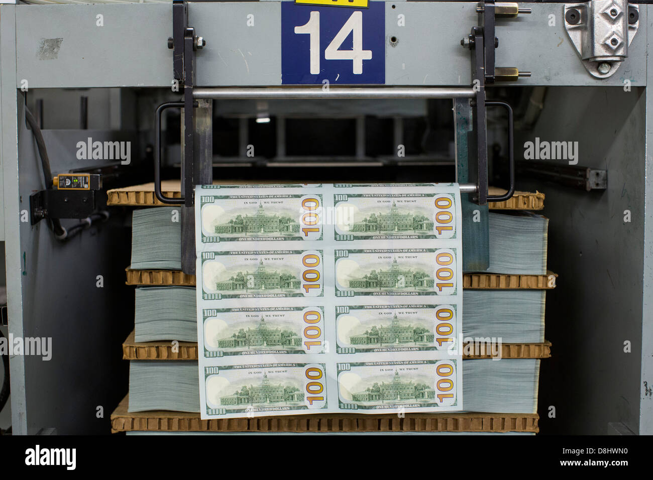 The newly redesigned $100 bill being printed at the Bureau of Engraving ...