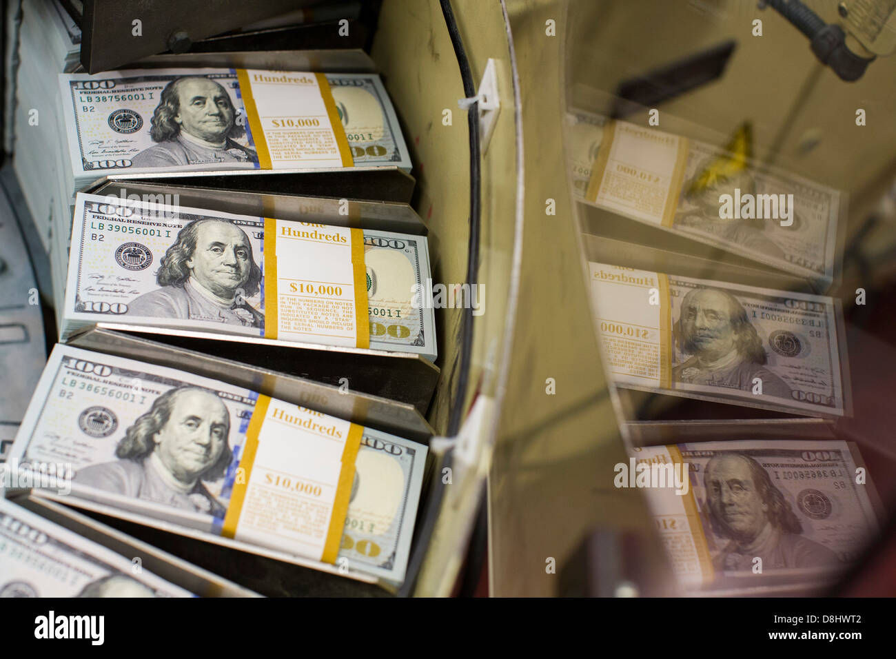 The newly redesigned $100 bill being printed at the Bureau of Engraving ...