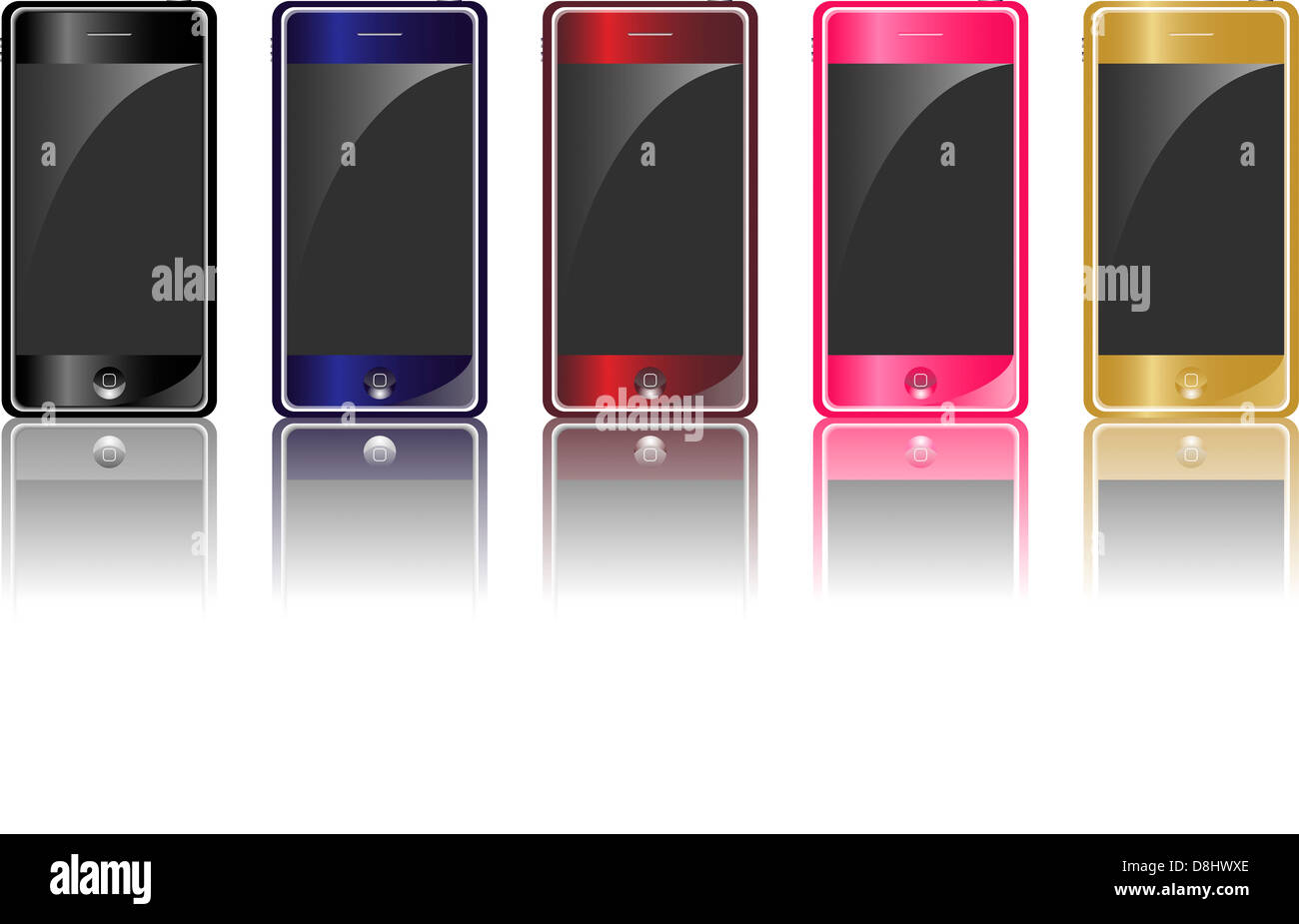 Set of 5 different colors modern phones Stock Photo - Alamy