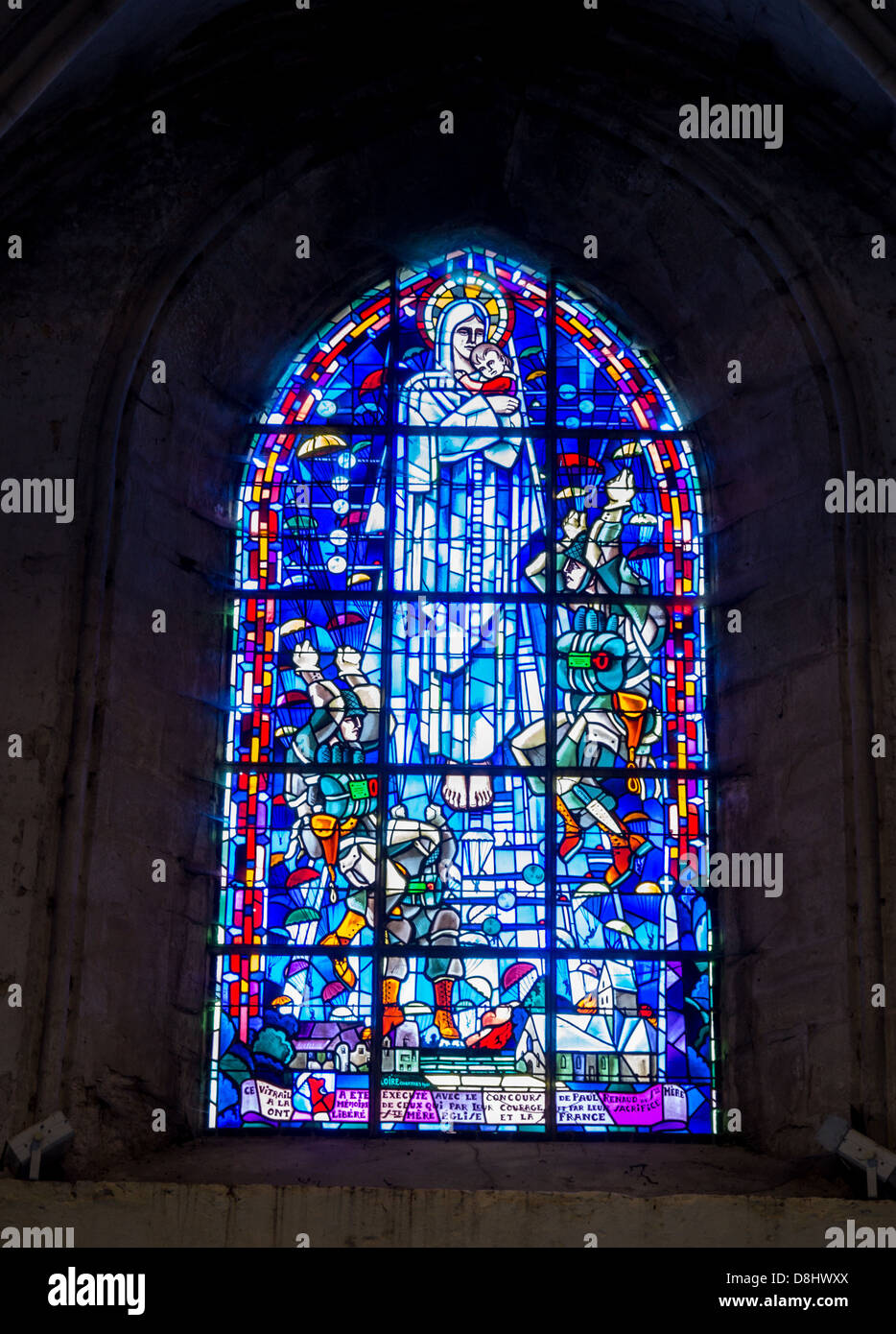 Normandy, France. Paratrooper's Mosaic at Ste. Mere-Eglise church Stock ...
