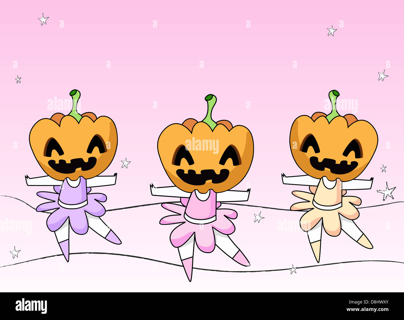 3 Cute and Spooky Ballerinas with Pumpkin Face Dancing Stock Photo - Alamy