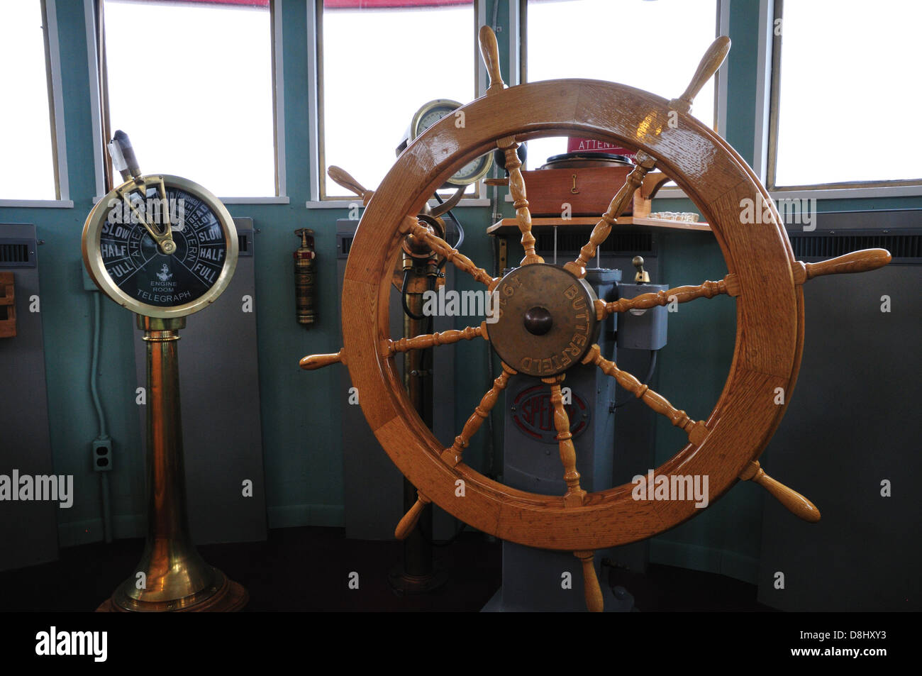 Wheelhouse of the tiugboat John Purves, docked at the Sturgeon Bay ...