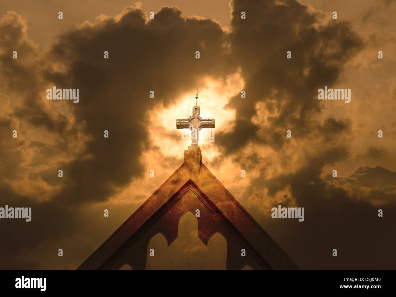 dramatic cross on a church with cloudy gloomy and mood Stock Photo - Alamy