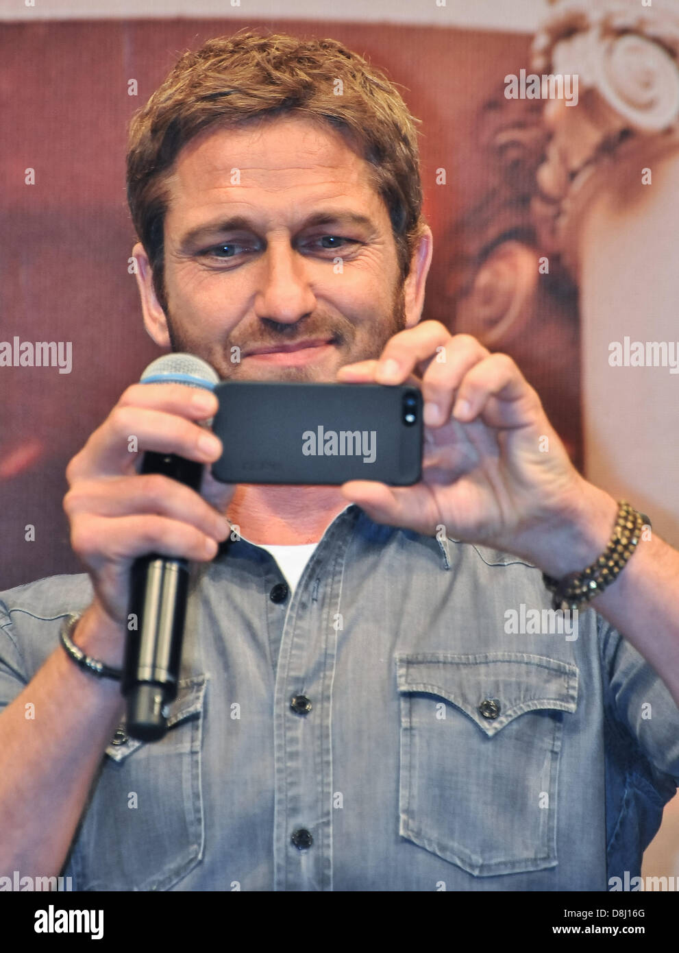 Tokyo, Japan. May 28, 2013. Actor Gerard Butler attends a press ...
