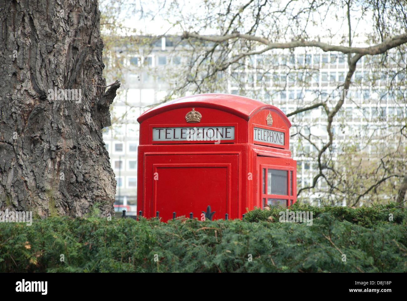 The top half of a red telephone box in London Stock Photo - Alamy
