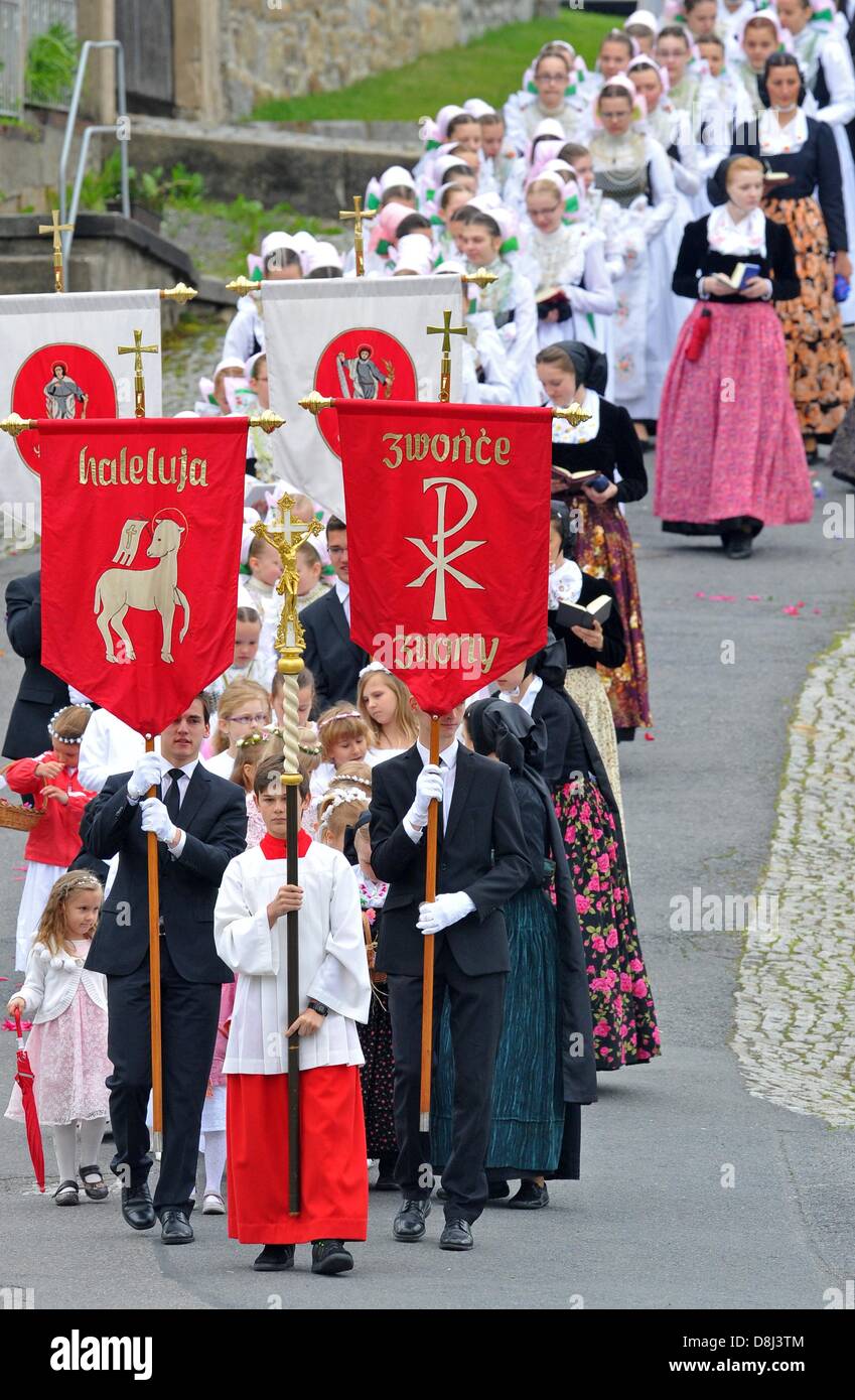 The Catholic Sorbs in their traditional costumes take part in a Corpus ...
