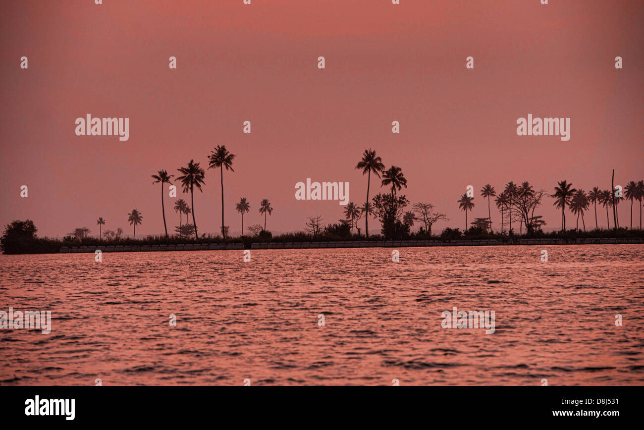 sunset along the Malabar coast in the backwaters of Kerala, India Stock ...