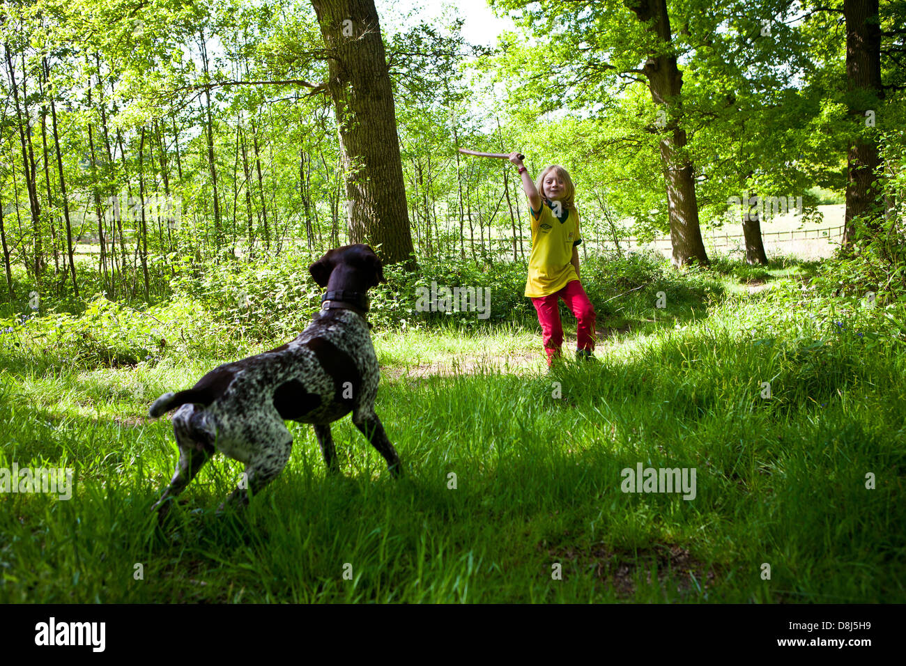 Boy playing fetch with dog hi-res stock photography and images - Alamy
