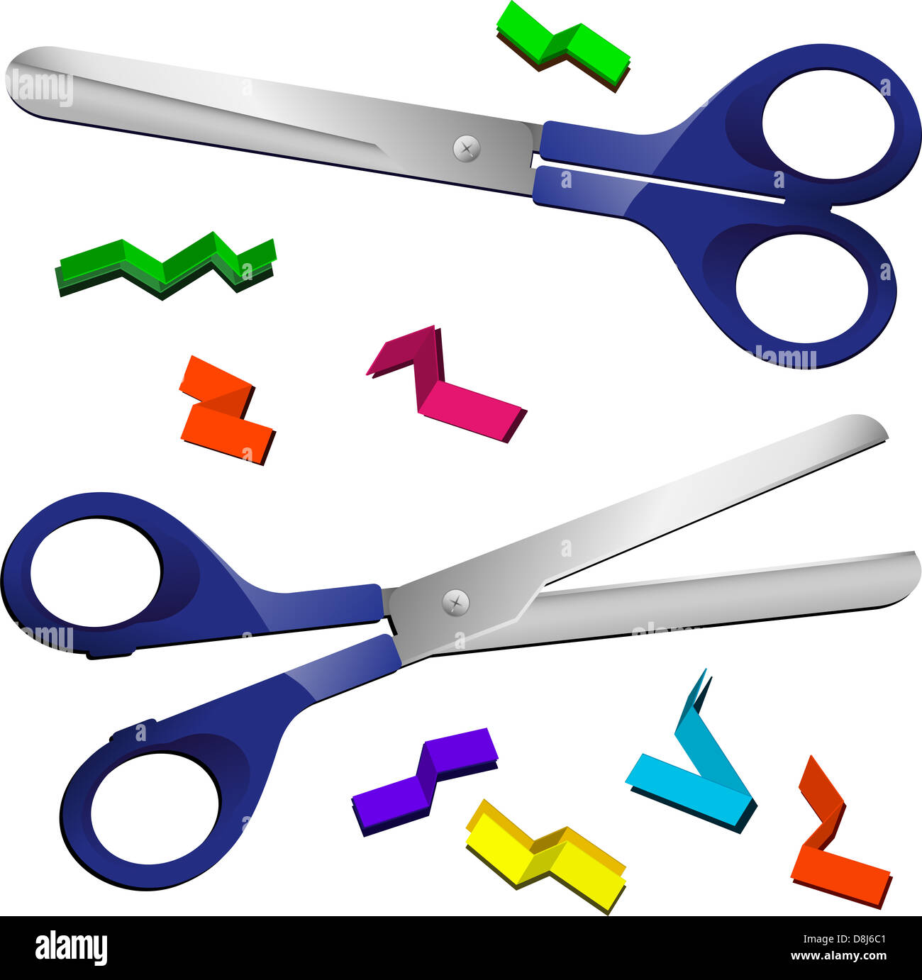 Two Scissors with cut paper pieces. Editable Vector Image Stock Photo ...