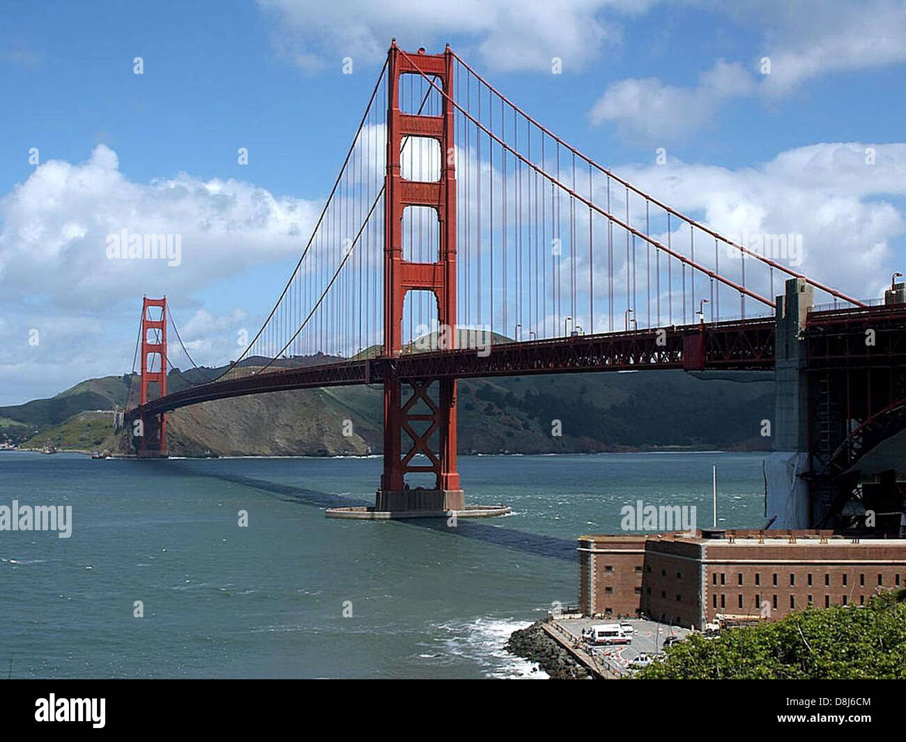 The iconic Golden Gate Bridge stands over the San Francisco Bay, with ...