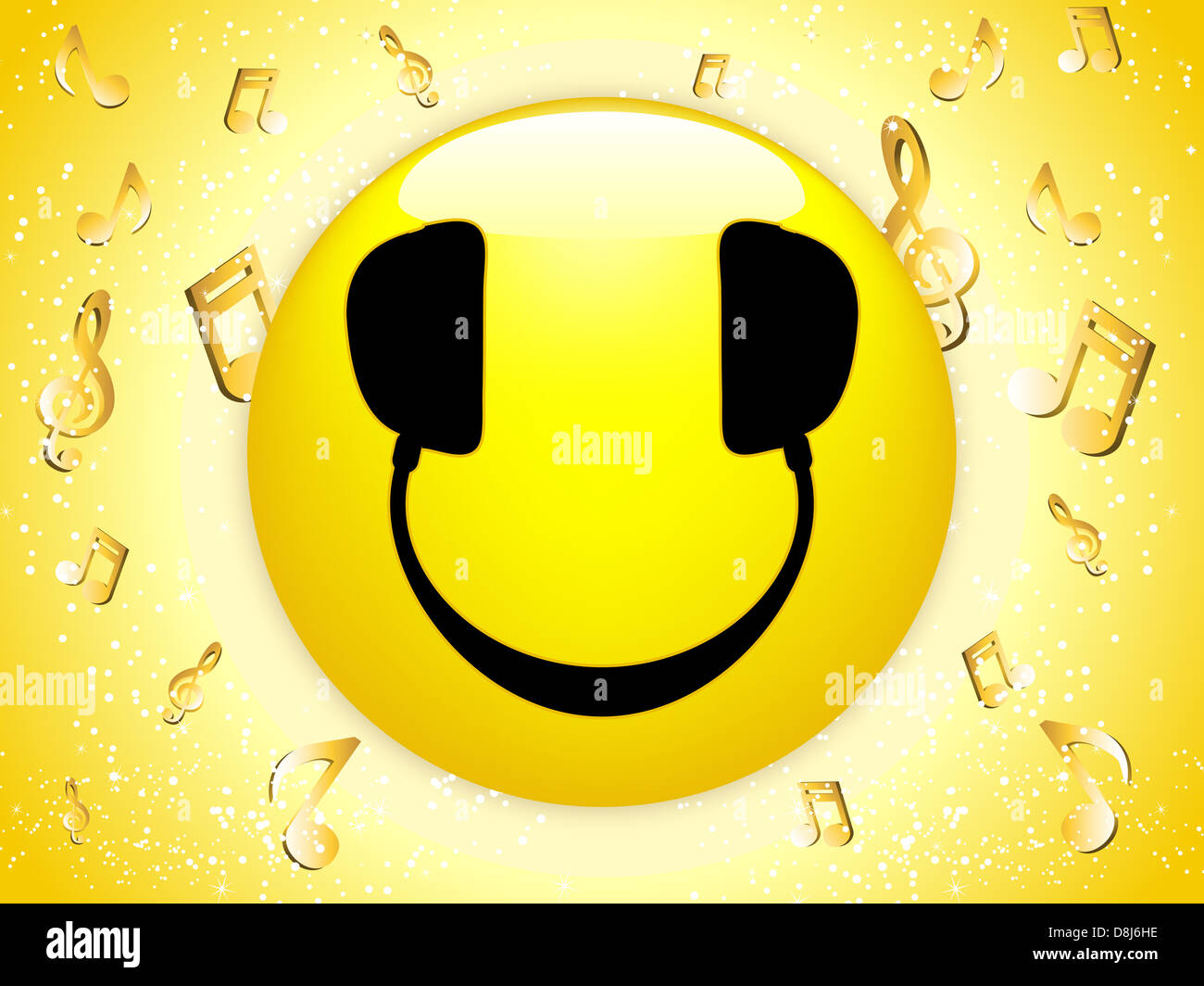 Smiley DJ Background with Music Notes and Stars. Editable Vector Image ...