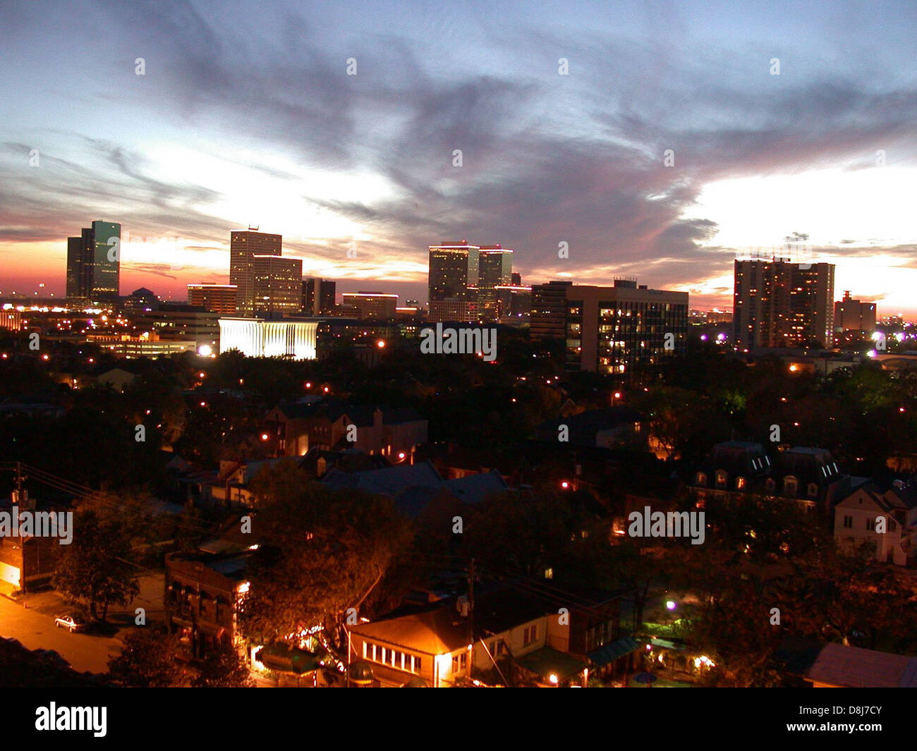A wide-angle shot of Greenway Plaza, a commercial office complex with ...
