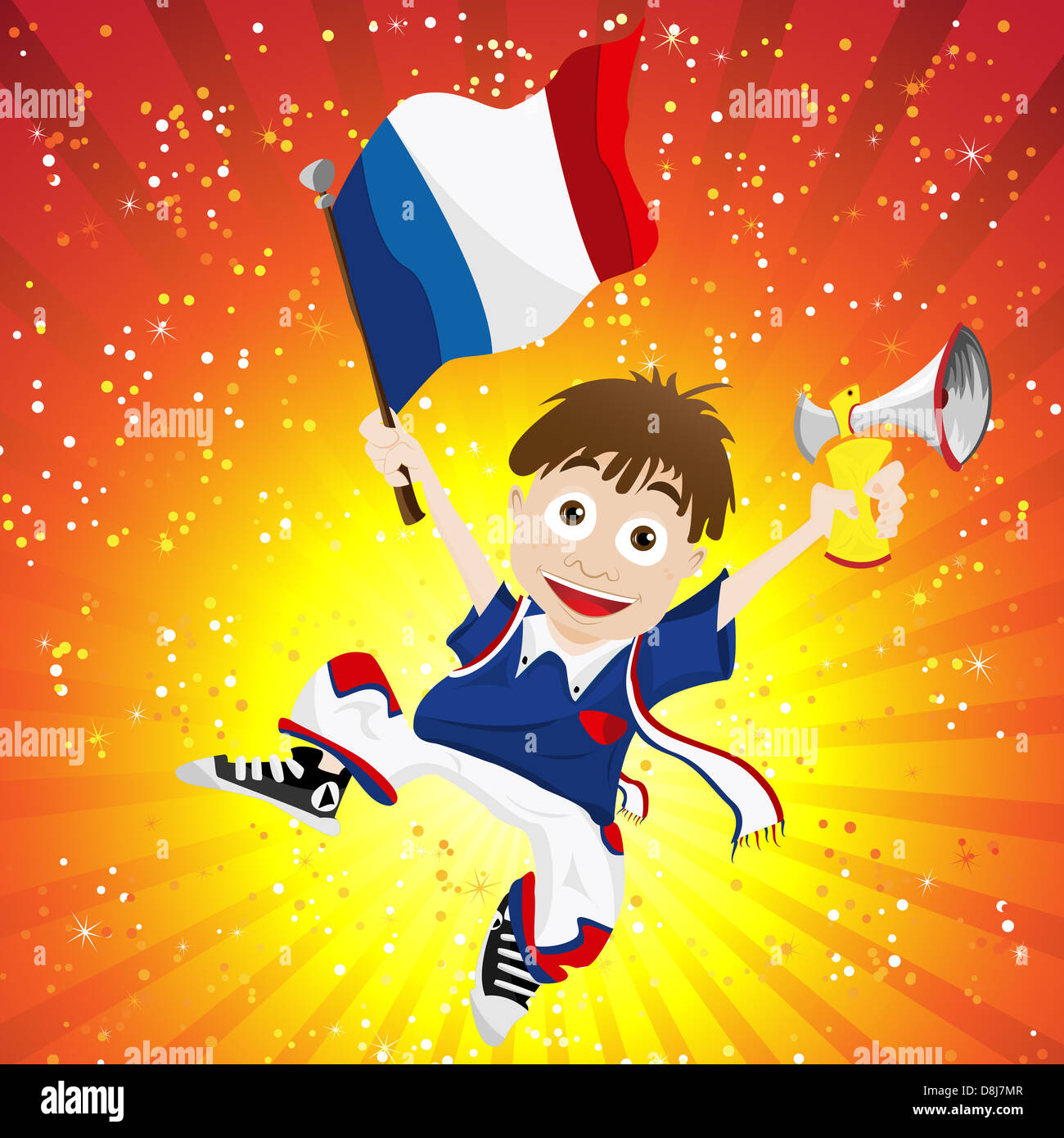 Vector - France Sport Fan with Flag and Horn Stock Photo - Alamy