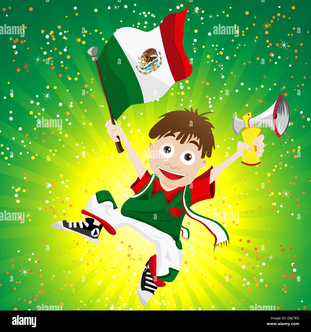 Vector - Mexico Sport Fan with Flag and Horn Stock Photo - Alamy