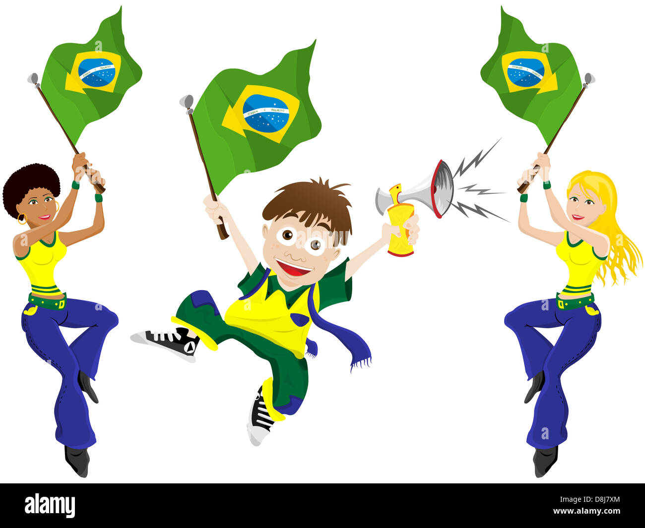 Vector - Brazil Sport Fan with Flag and Horn Stock Photo - Alamy