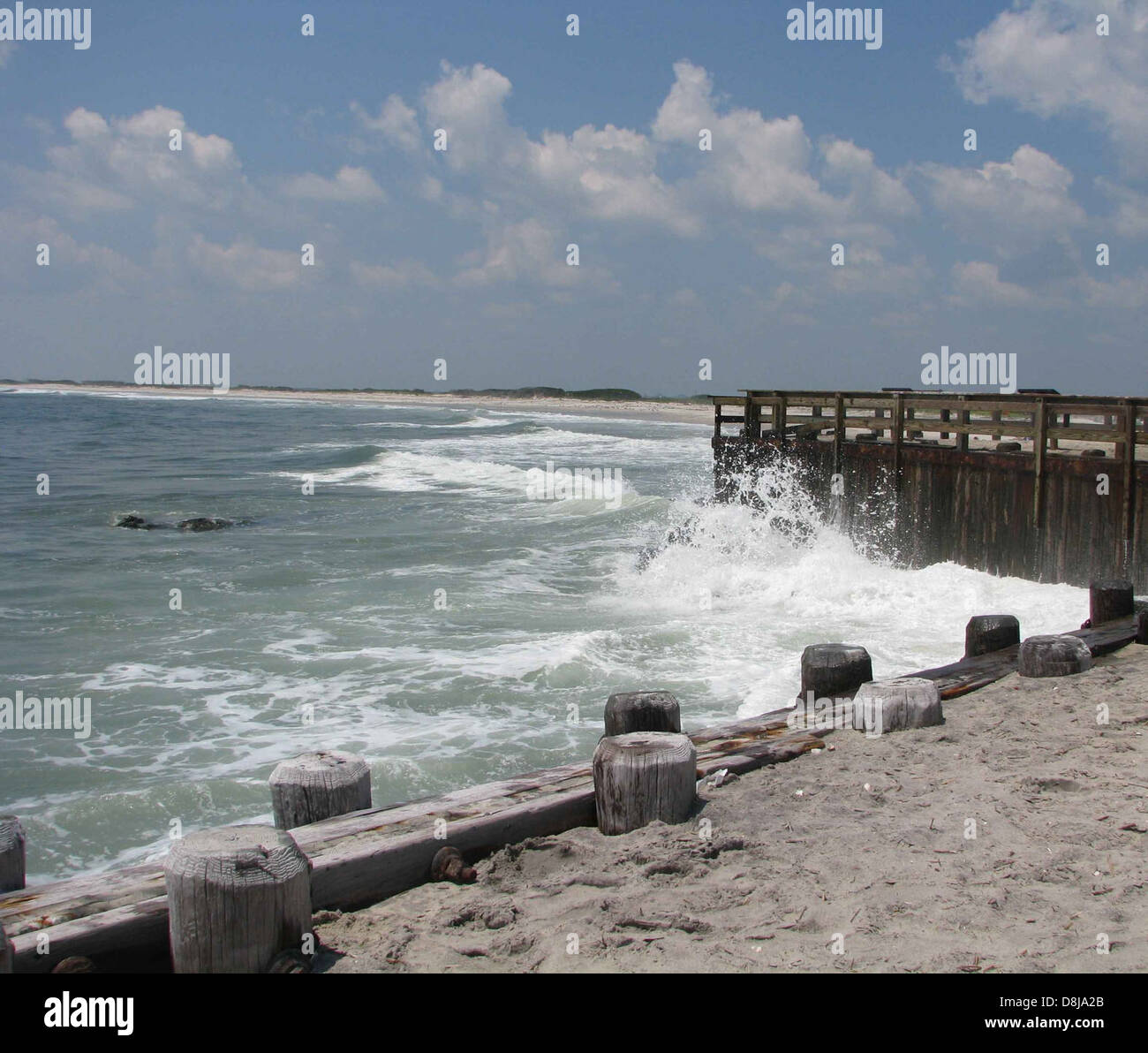 This image shows the bulkhead at Holgate Beach, a coastal area used for ...