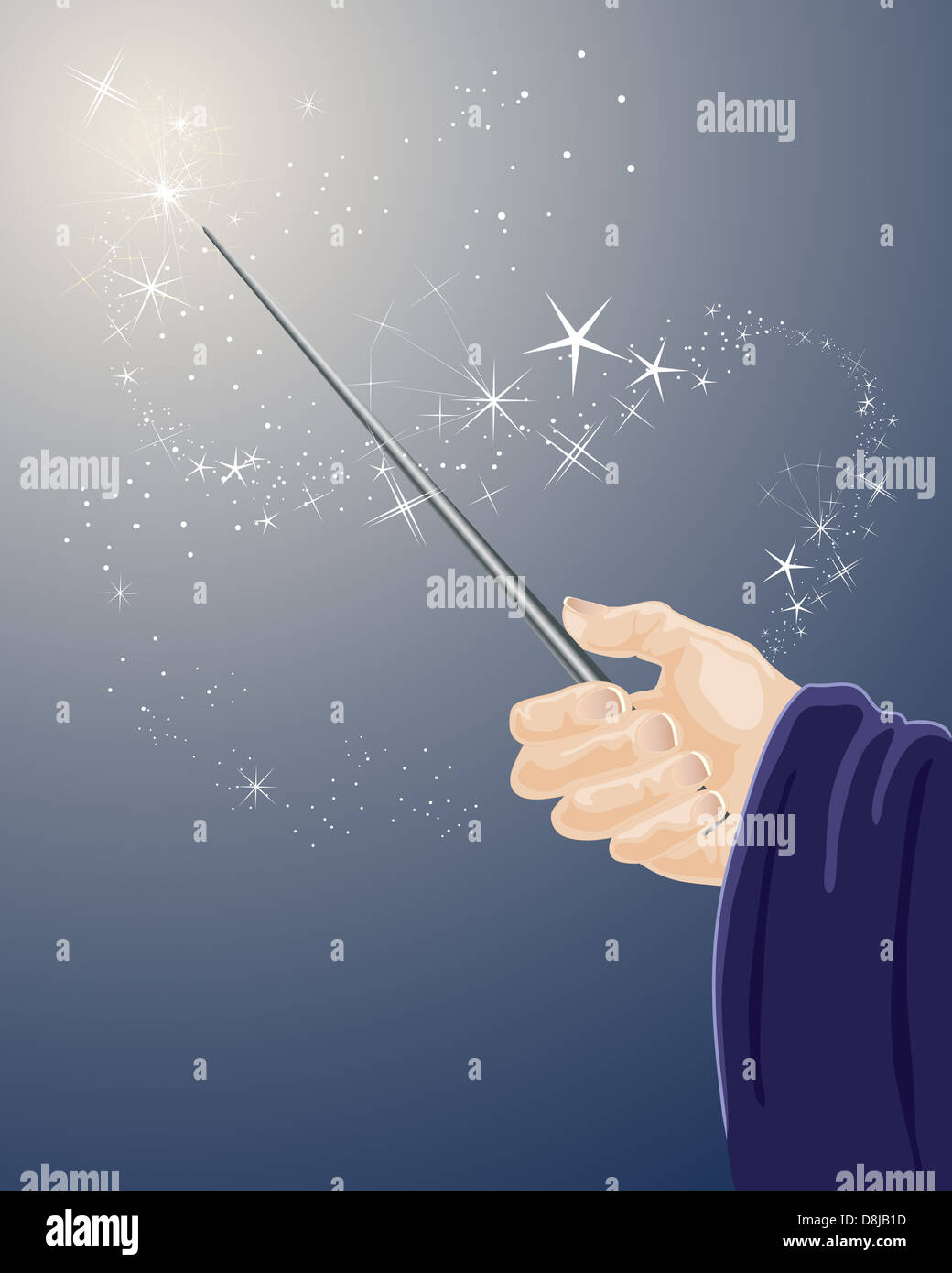 an illustration of a wizards hand holding a magic wand with sparkles ...