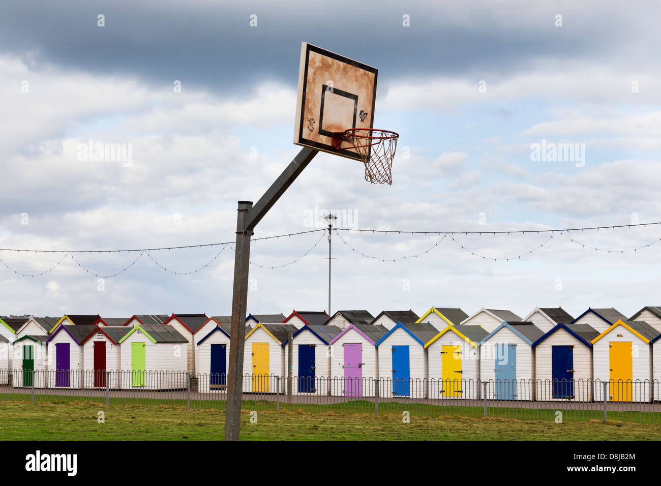 A basketball court near beach huts in Paignton, Devon, UK Stock Photo ...