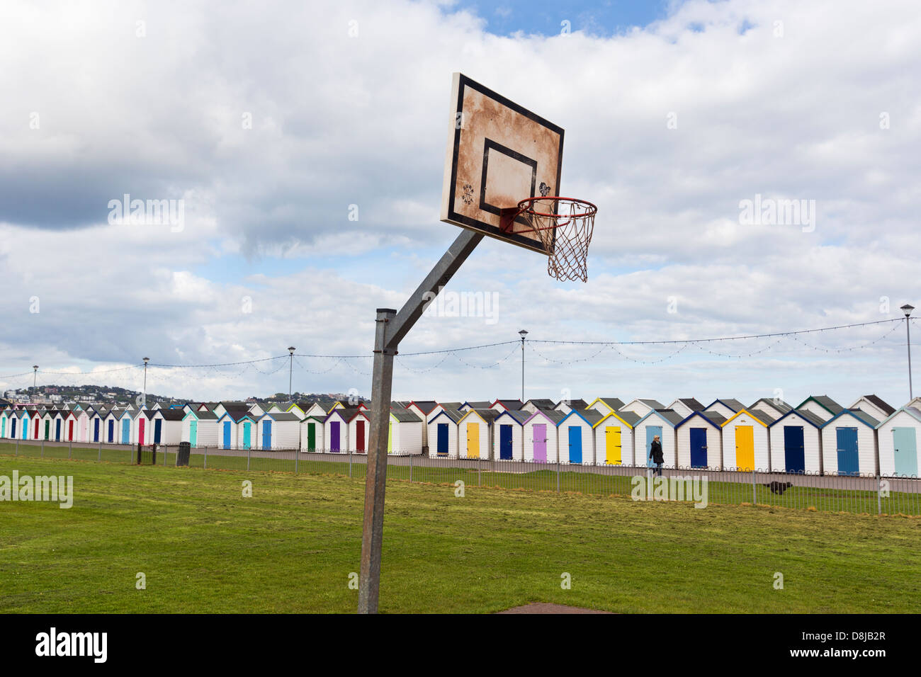 A basketball court near beach huts in Paignton, Devon, UK Stock Photo ...