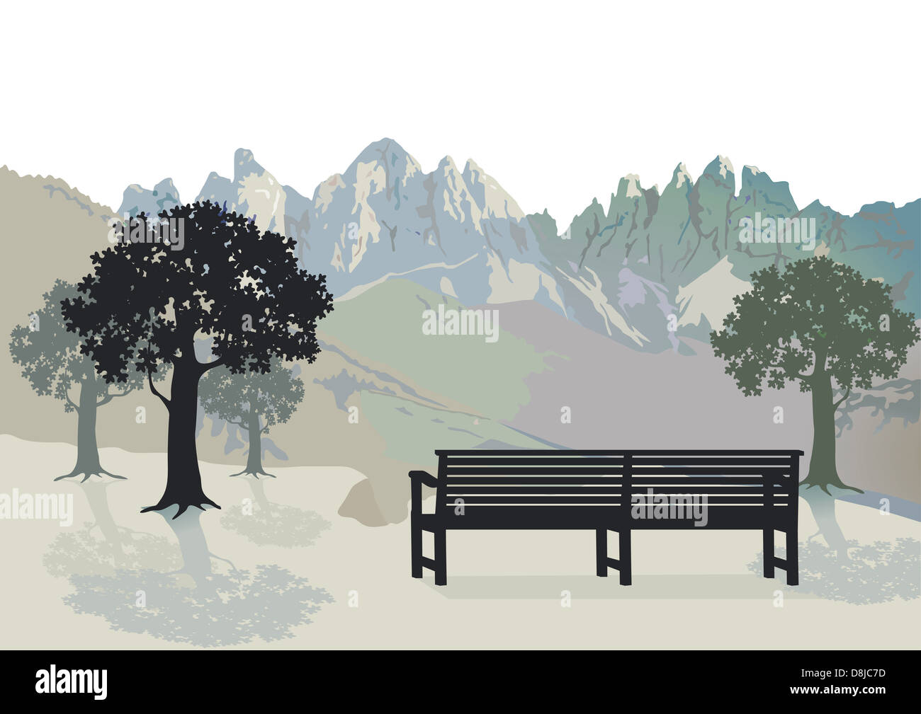 Area with park bench Stock Photo - Alamy