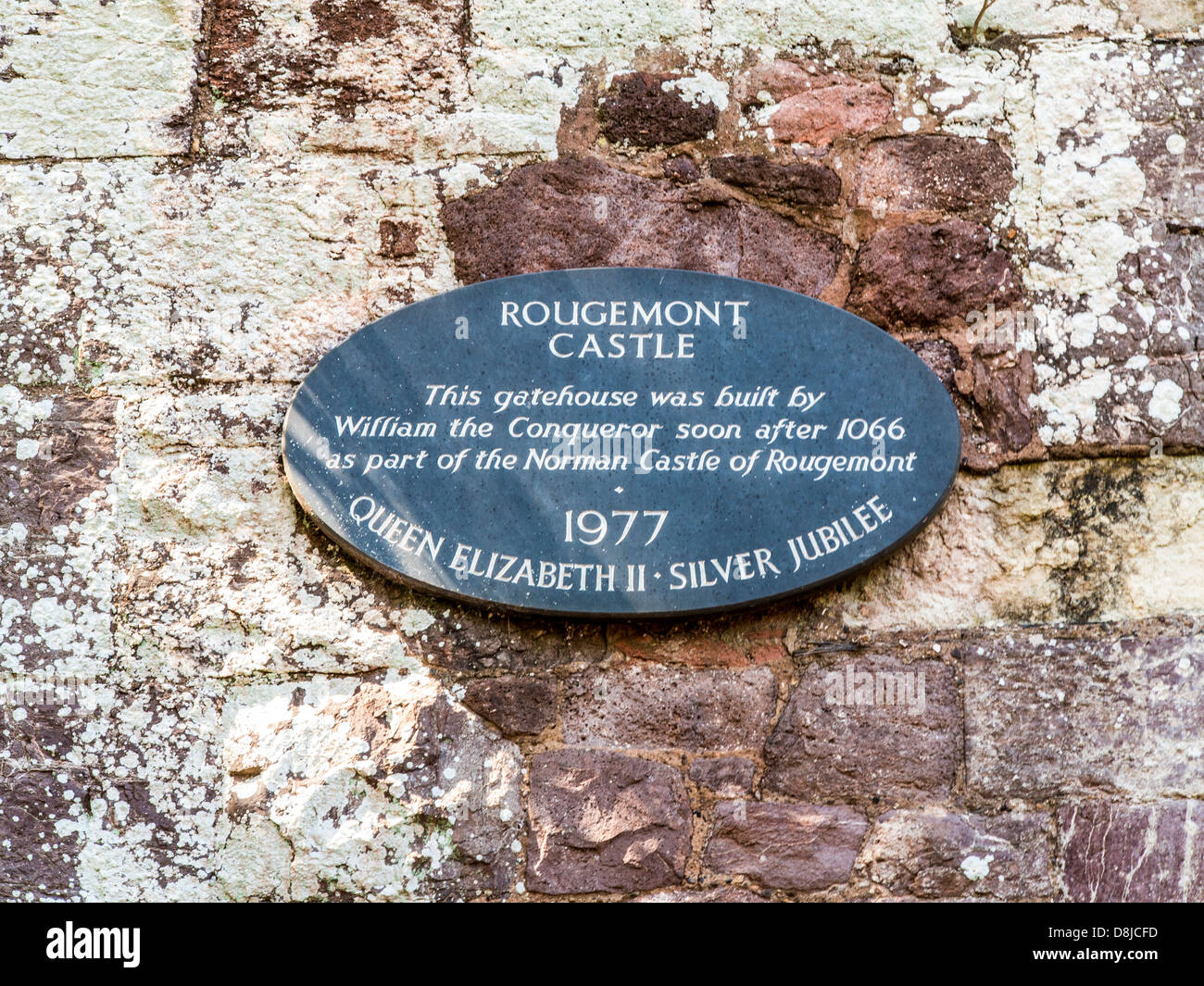Rougement Castle information sign, Exeter, Devon, England Stock Photo ...