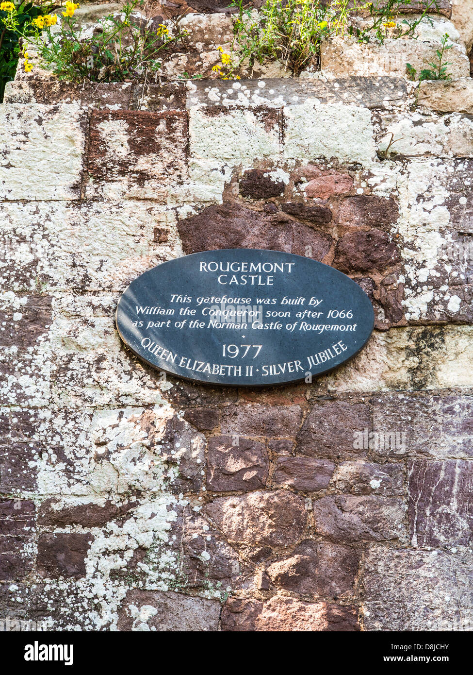 Rougement Castle information sign, Exeter, Devon, England Stock Photo ...