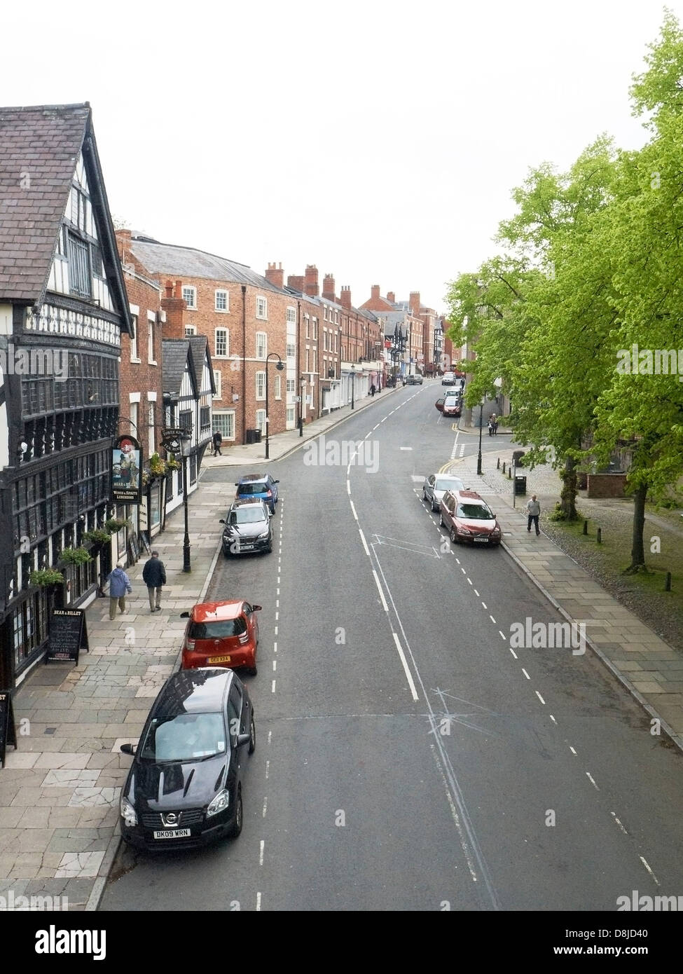 View into Lower Bridge Street from city wall in Chester Cheshire UK ...