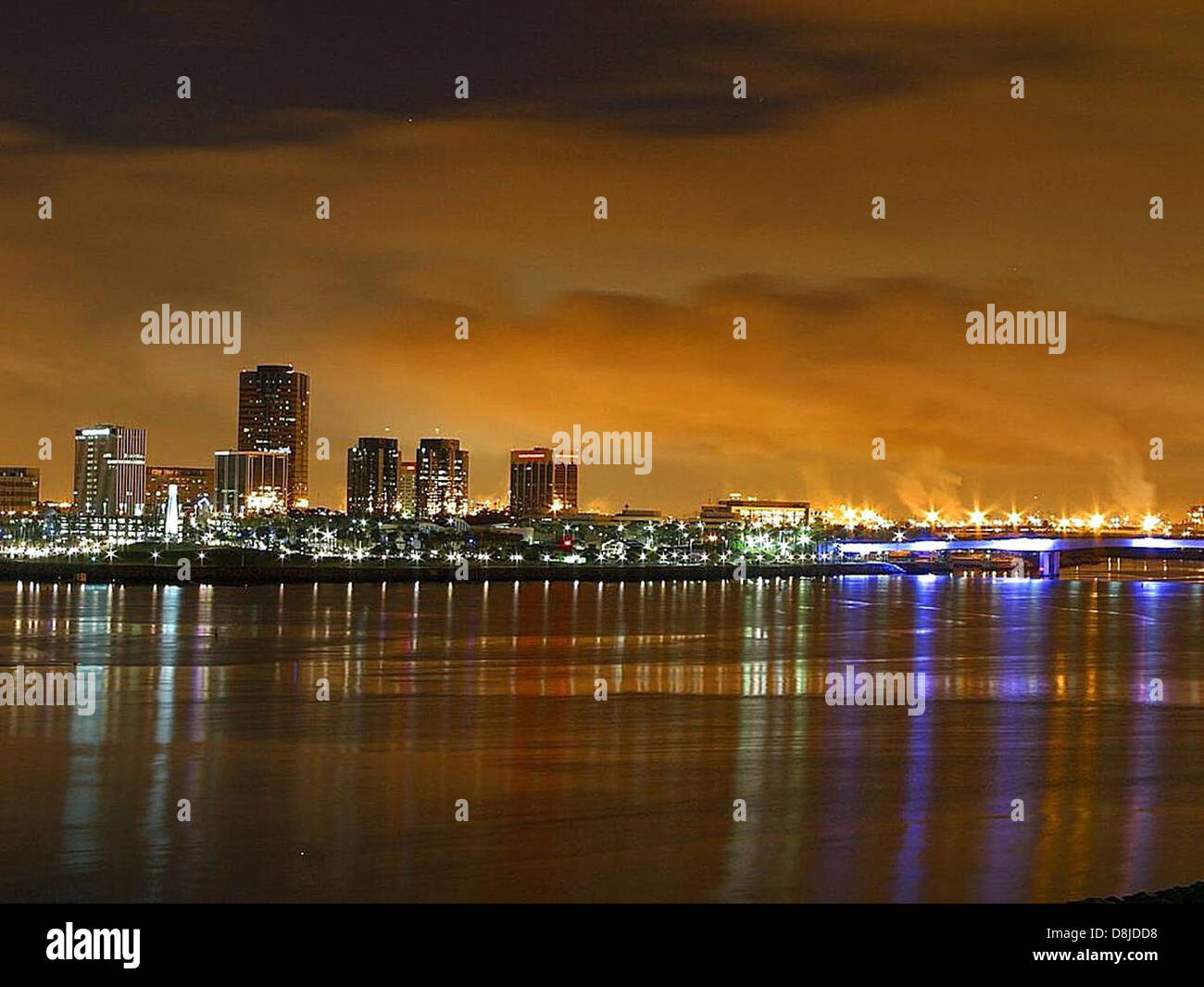 This photo features the skyline of Long Beach, California, showcasing a ...