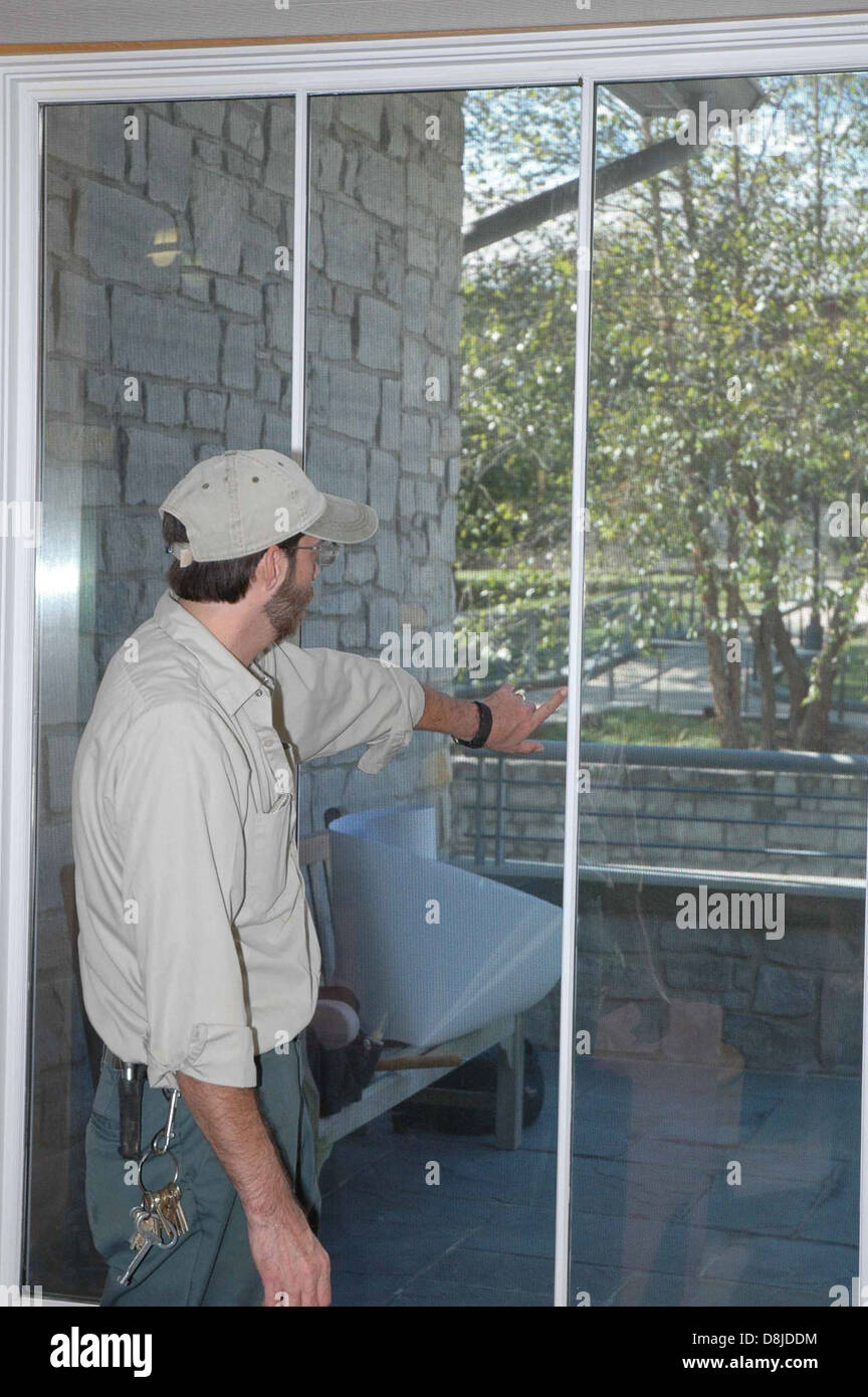 A view through a window with an anti-bird strike film, designed to ...