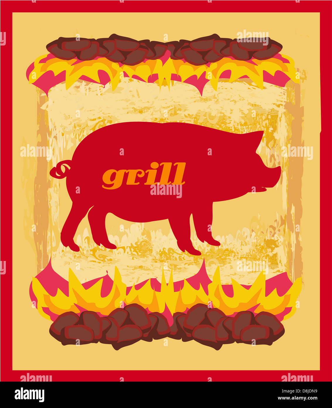 Pig Grunge poster - Grill Menu Card Design template Stock Photo - Alamy