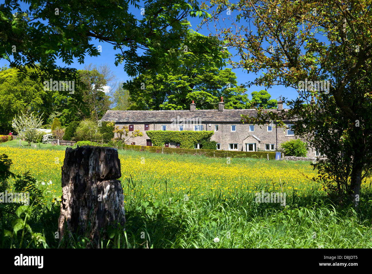 Terrace of old houses in rural location near Sowerby, West Yorkshire ...