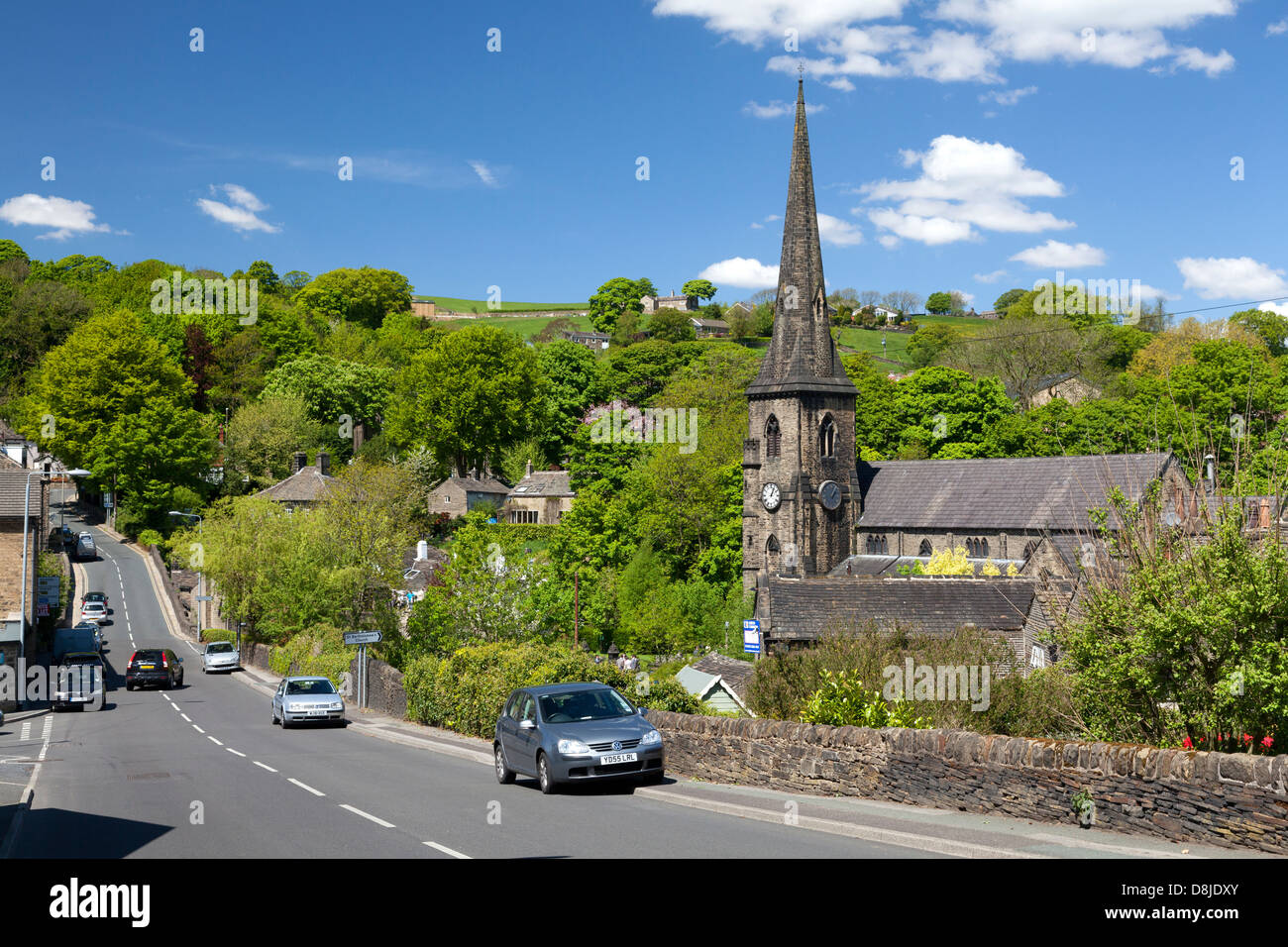 View of Ripponden and St Bartholomew's Church, West Yorkshire Stock ...
