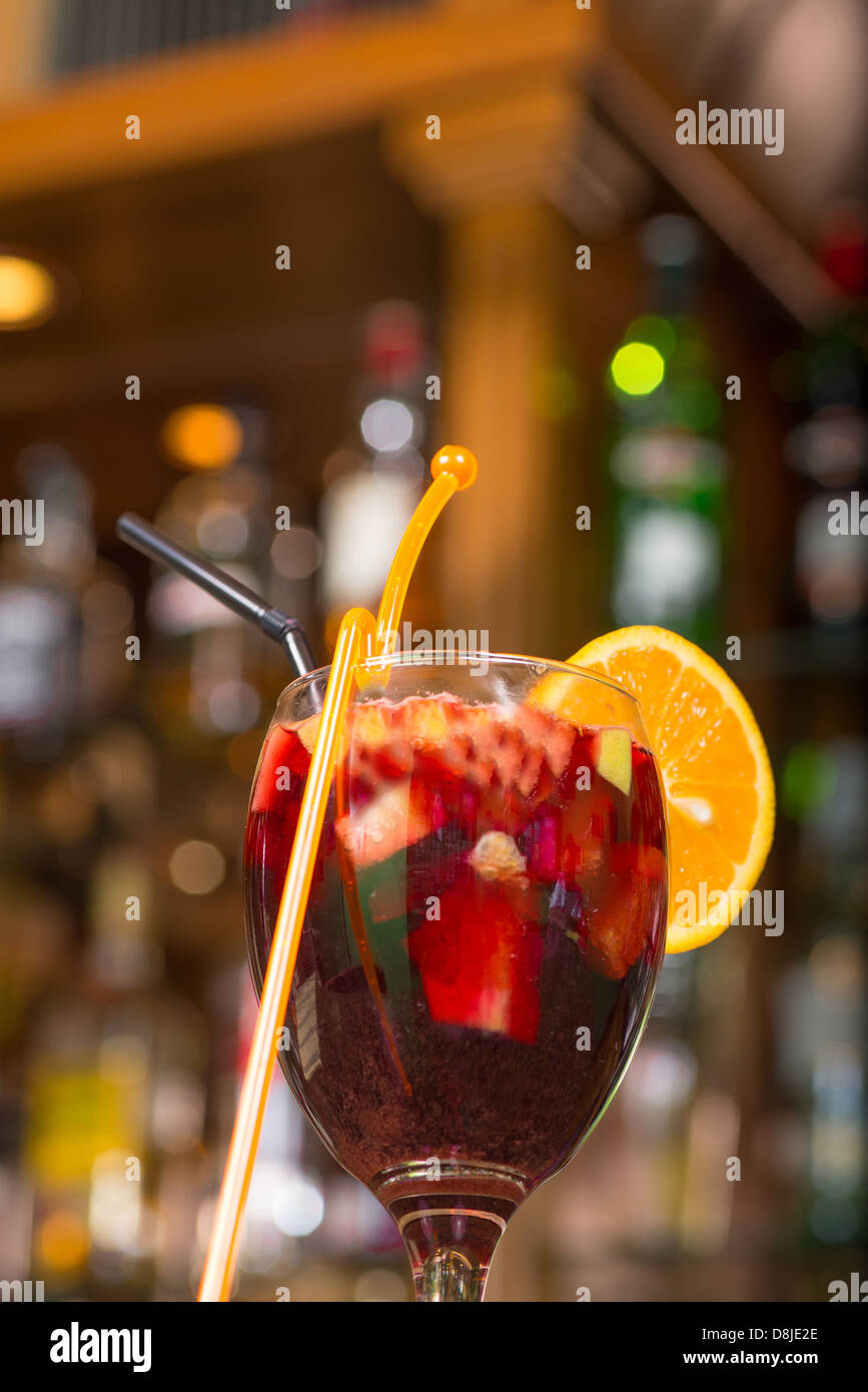 Spanish cocktail classic sangria against a bar background Stock Photo ...