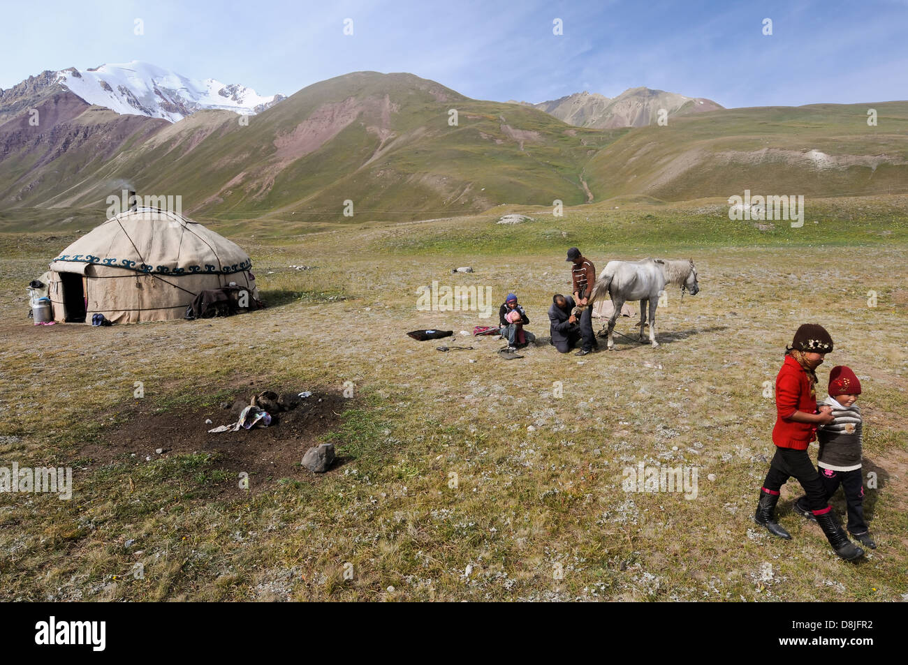 Semi-nomadic life in the Central Asian country of Kyrgyzstan Stock ...